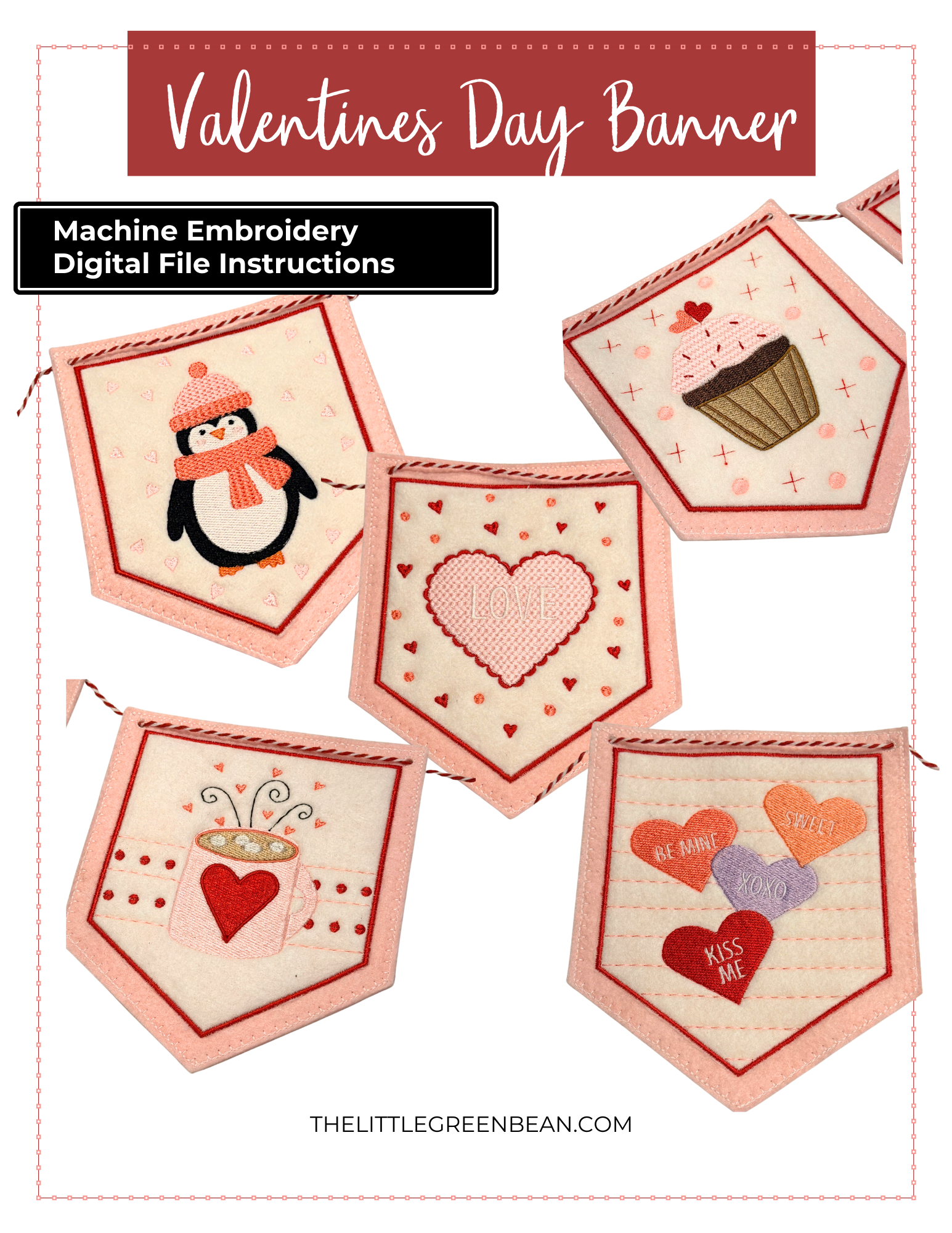 Valentines Day Banner- Machine Embroidery Digital File - The little ...